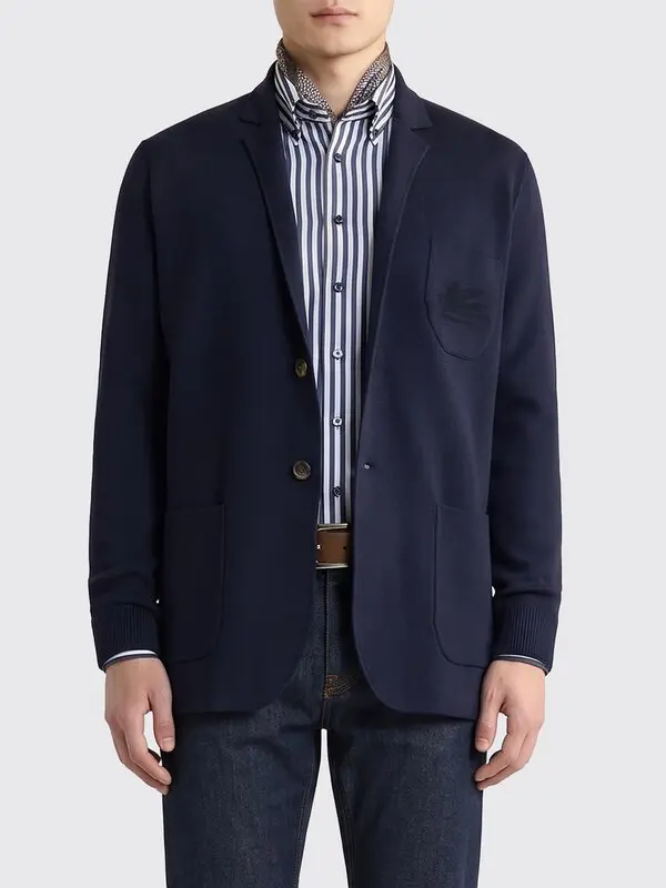 Etro Single-breasted Jersey Blazer With Notched Lapels And Patch Pockets