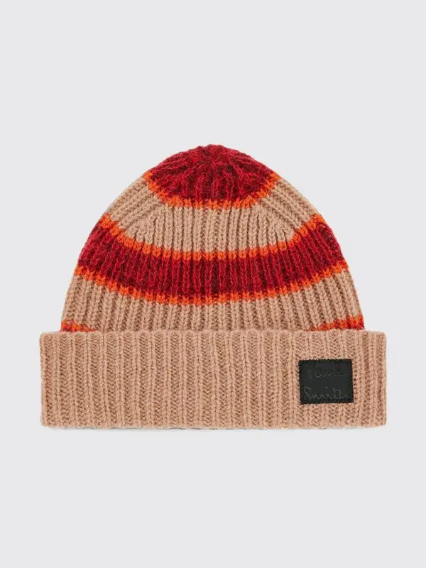 Paul Smith Striped 100% Mohair Beanie Hat With Logo Patch