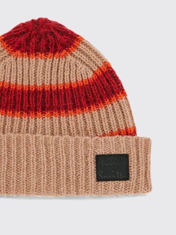 Paul Smith Striped 100% Mohair Beanie Hat With Logo Patch