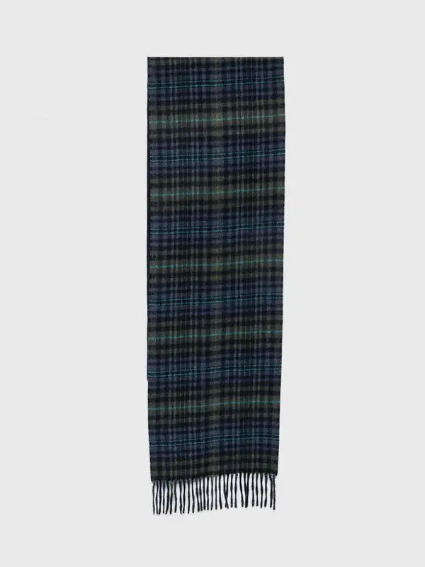 Paul Smith Tartan Lambswool Scarf With Fringed Edges - Navy