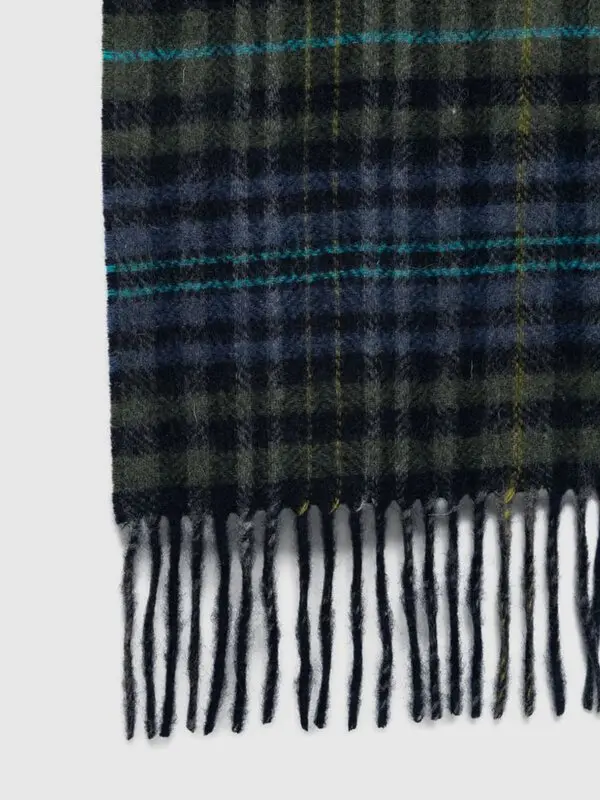 Paul Smith Tartan Lambswool Scarf With Fringed Edges - Navy