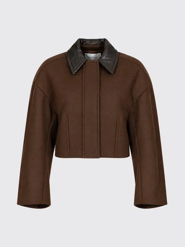 Sportmax Cropped Pure Virgin Wool Coat With Leather Collar