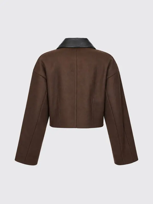 Sportmax Cropped Pure Virgin Wool Coat With Leather Collar