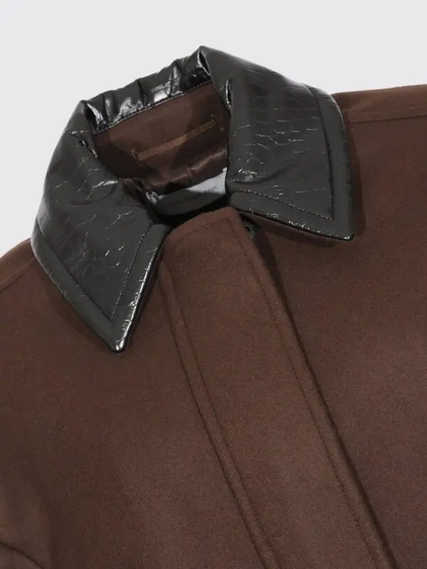 Sportmax Cropped Pure Virgin Wool Coat With Leather Collar