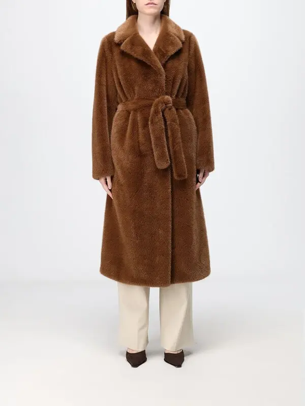 DUNO Vilma Pejo Robe Coat In Faux Fur With Belt - Coffee