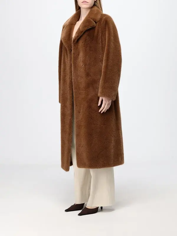 DUNO Vilma Pejo Robe Coat In Faux Fur With Belt - Coffee