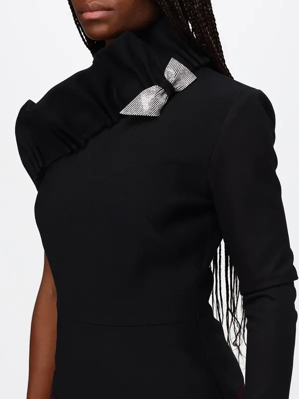 GENNY One-shoulder Sheath Mini Dress In Wool Blend With Bow And Rhinestones
