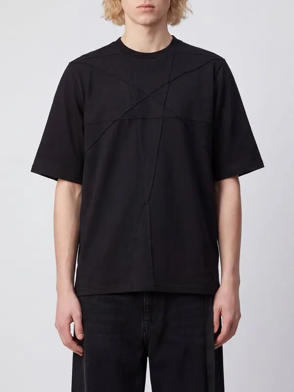Rick Owens Relaxed Fit Cotton T-shirt With Tapes And Dropped Shoulders - Black