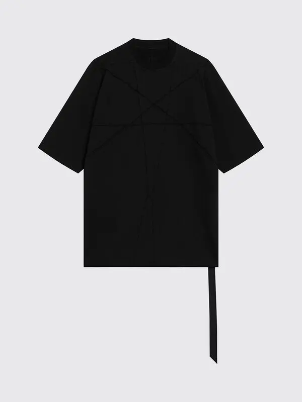 Rick Owens Relaxed Fit Cotton T-shirt With Tapes And Dropped Shoulders