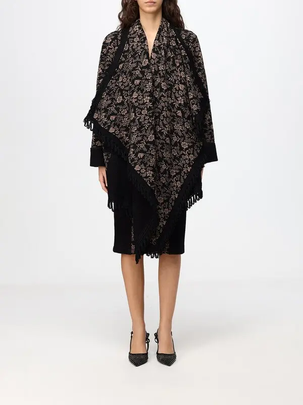 Antonio Marras Wool Blend Cape With Floral Embroidery And Fringes