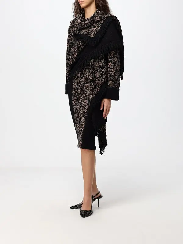 Antonio Marras Wool Blend Cape With Floral Embroidery And Fringes