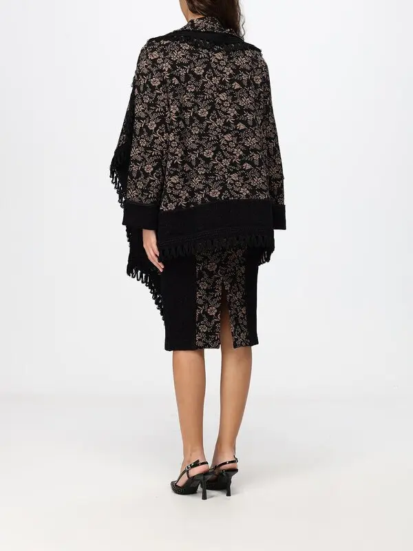 Antonio Marras Wool Blend Cape With Floral Embroidery And Fringes