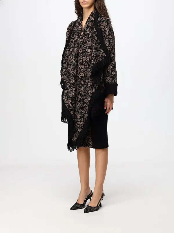 Antonio Marras Wool Blend Cape With Floral Embroidery And Fringes