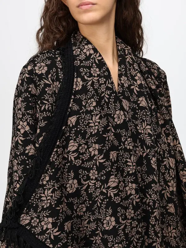 Antonio Marras Wool Blend Cape With Floral Embroidery And Fringes