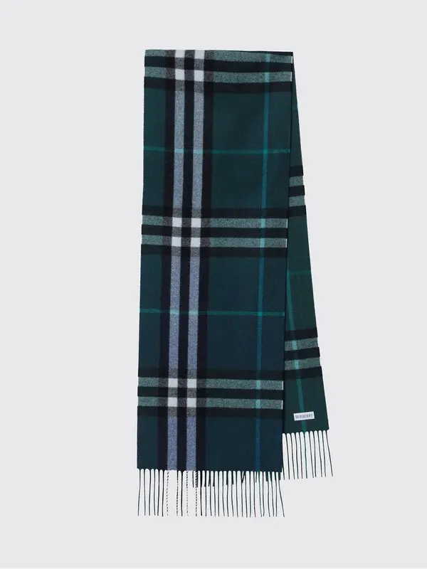 Burberry Pure Cashmere Scarf With Tartan Pattern And Fringed Edges - Blue