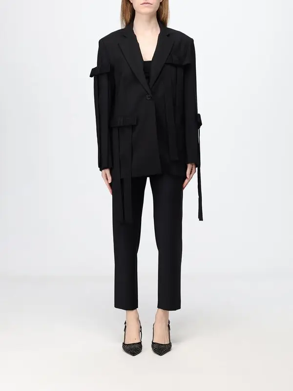MEIMEIJ Cropped Relaxed Fit Wool-blend Blazer With Bow And Peak Lapels