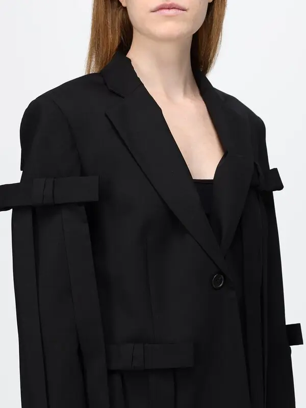 MEIMEIJ Cropped Relaxed Fit Wool-blend Blazer With Bow And Peak Lapels