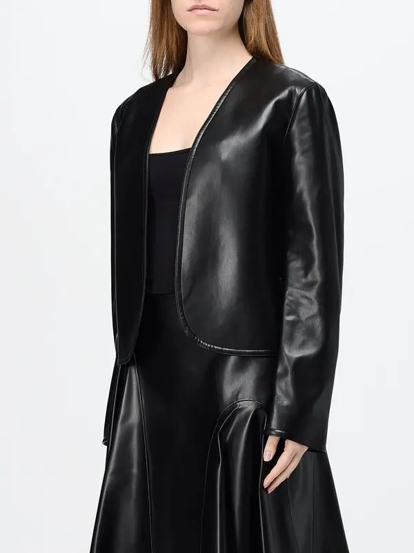 MEIMEIJ Cropped Faux Leather Blazer With An Open-front Design