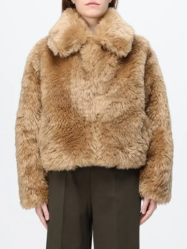 MEIMEIJ Cropped Faux Fur Jacket With A Classic Collar - Honey