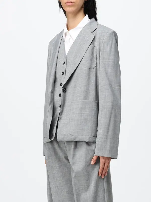 MEIMEIJ Cropped Wool-blend Blazer With Lapels And Patch Pockets