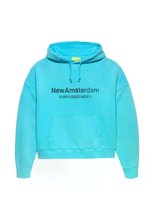 NEW AMSTERDAM SURF ASSOCIATION Logo-print Distressed Hoodie - Blue