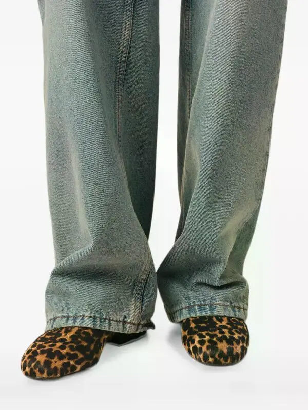 AMI Paris Leopard Printed Flat Cowhide Leather Shoes