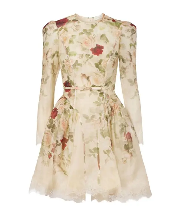 Zimmermann Hypnotic Floral Linen And Silk Minidress - Nude