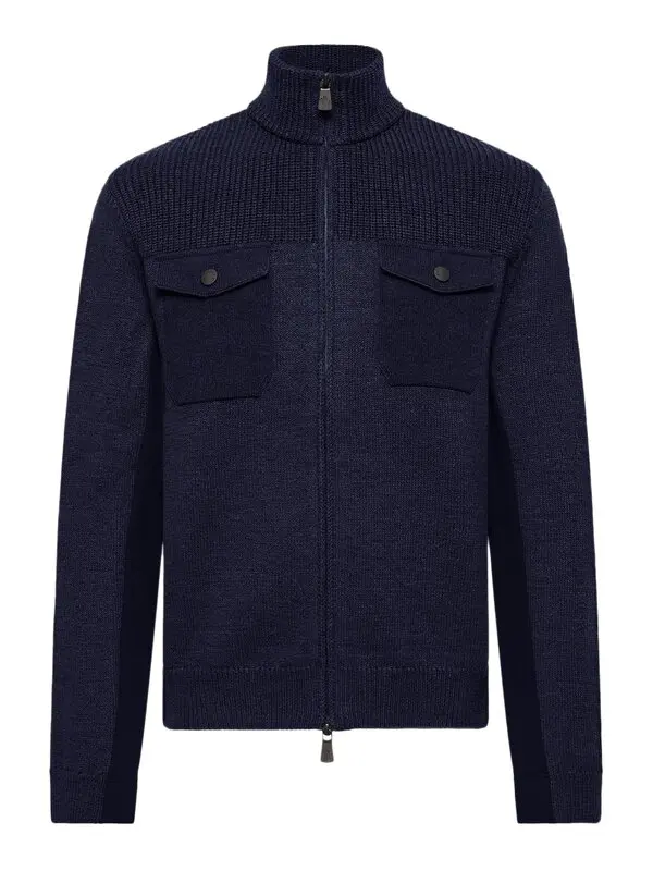 Moncler Zip-up Turtleneck Cardigan - Blue