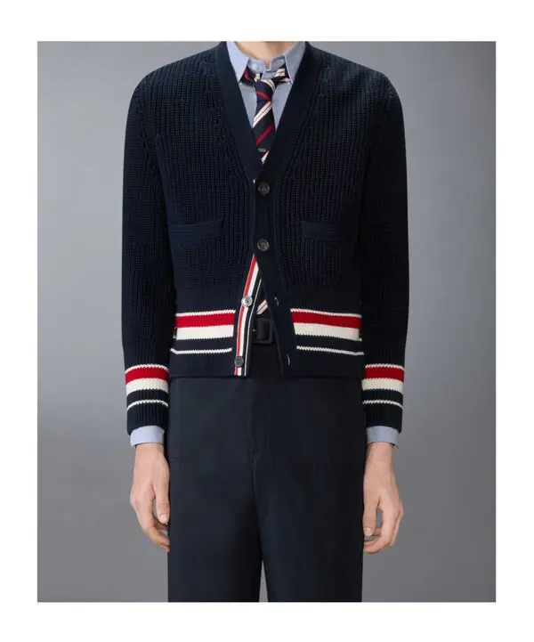 Thom Browne Button-fastening V-neck Cotton Cardigan