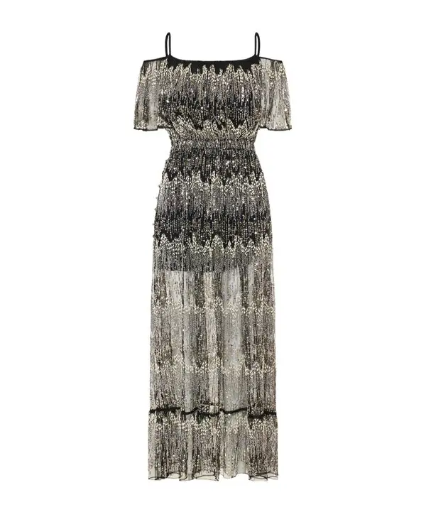 Rabanne Sequin-embellished Cold-shoulder Maxi Dress - Gray