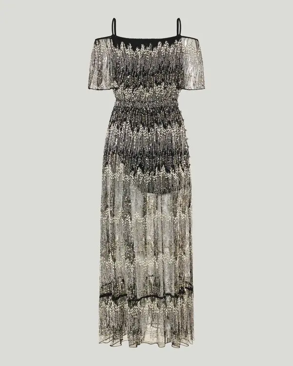 Rabanne Sequin-embellished Cold-shoulder Maxi Dress