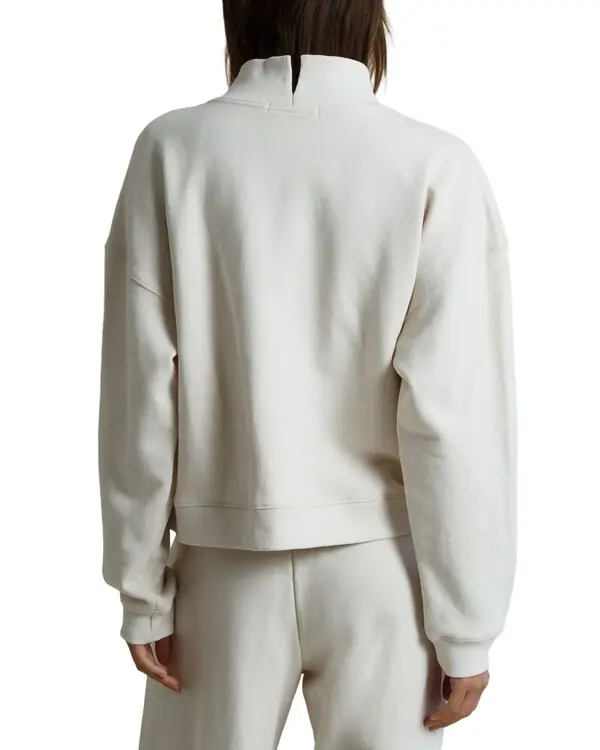 PERFECTWHITETEE Delaney Cotton French Terry Mock Neck Sweatshirt - Sugar