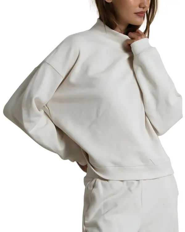 PERFECTWHITETEE Delaney Cotton French Terry Mock Neck Sweatshirt - Sugar