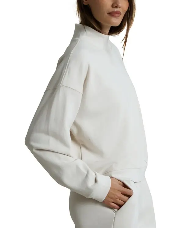 PERFECTWHITETEE Delaney Cotton French Terry Mock Neck Sweatshirt - Sugar