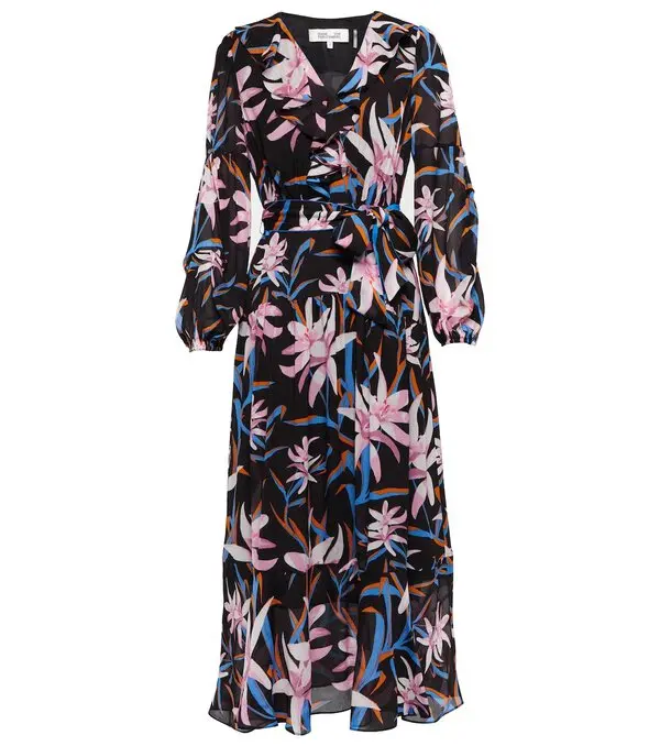 Diane Von Furstenberg Jaxson Floral Crêpe Midi Dress - Black