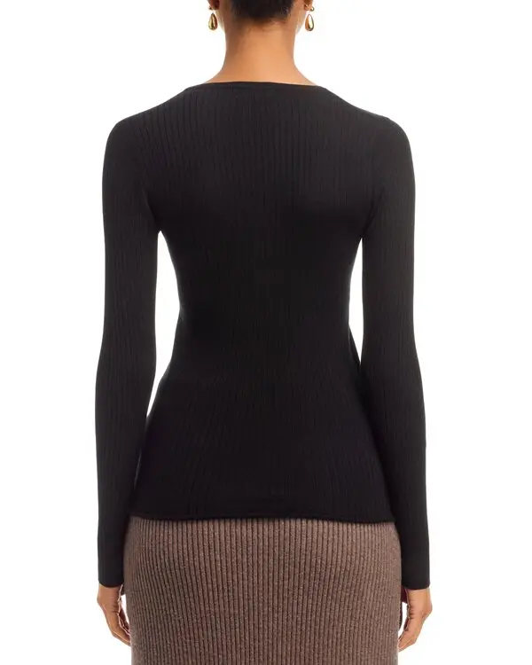 Majestic Filatures Ribbed Merino Wool Crewneck Sweater - Noir
