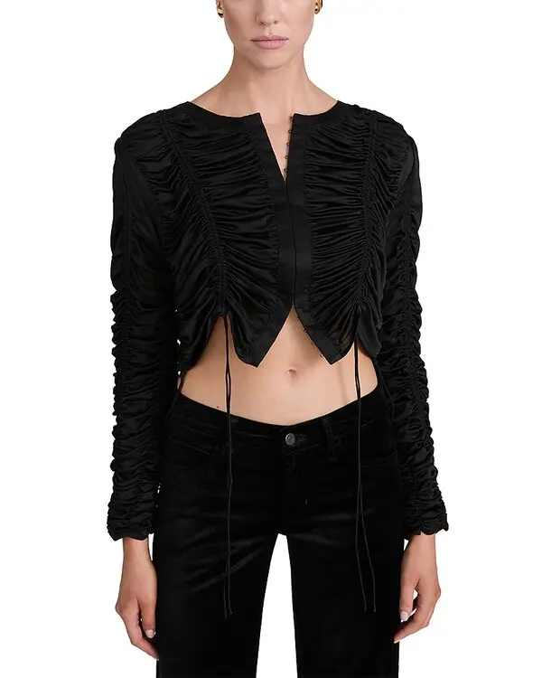 FRAME Serre Ruched Cropped Silk Blouse
