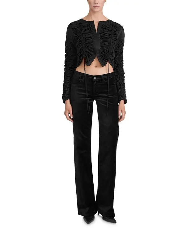 FRAME Serre Ruched Cropped Silk Blouse