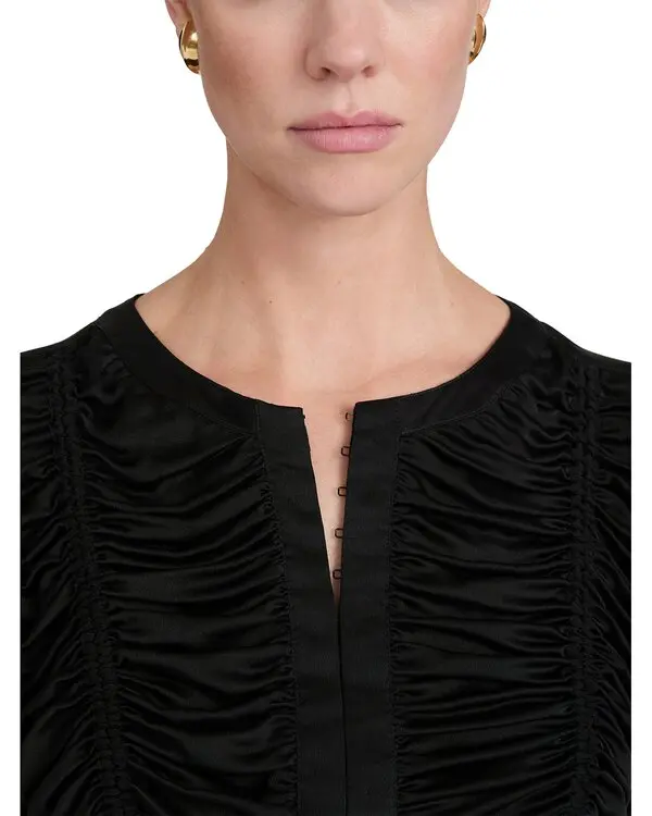 FRAME Serre Ruched Cropped Silk Blouse