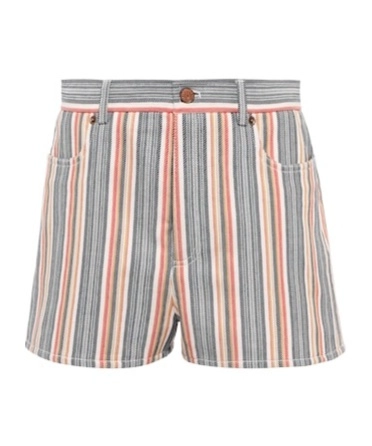 See By Chloé Striped Denim Shorts - Gray