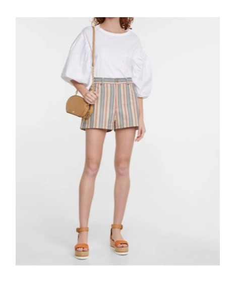 See By Chloé Striped Denim Shorts