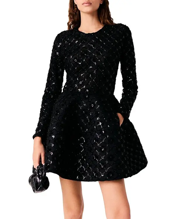 Maje Royalvelours Velvet Rhinestone Mini Dress - Black