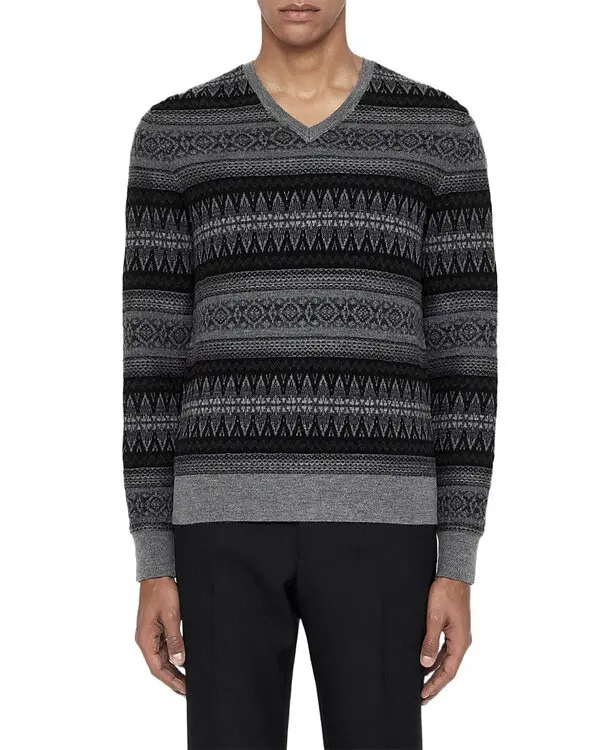 ALLSAINTS Ash V Neck Fair Isle Wool Sweater