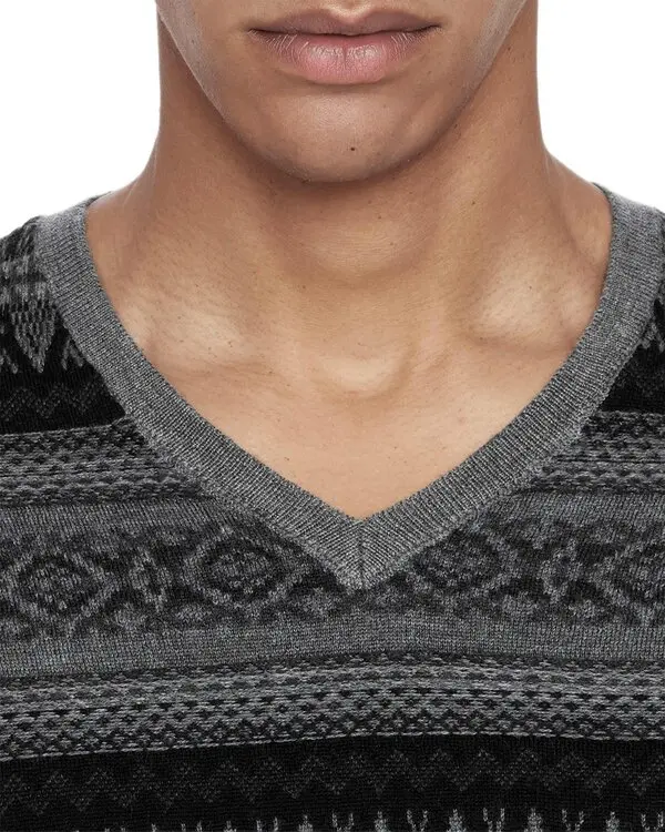 ALLSAINTS Ash V Neck Fair Isle Wool Sweater