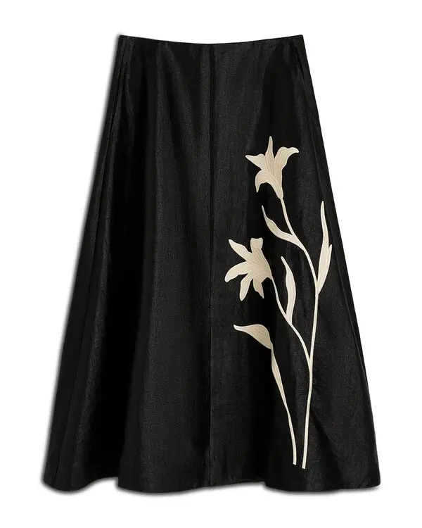 BY MALENE BIRGER Josefin Floral Applique A Line Midi Skirt