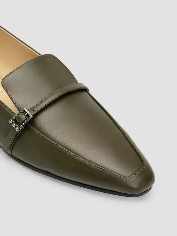 JIMMY CHOO Rhea Leather Loafers - Olive