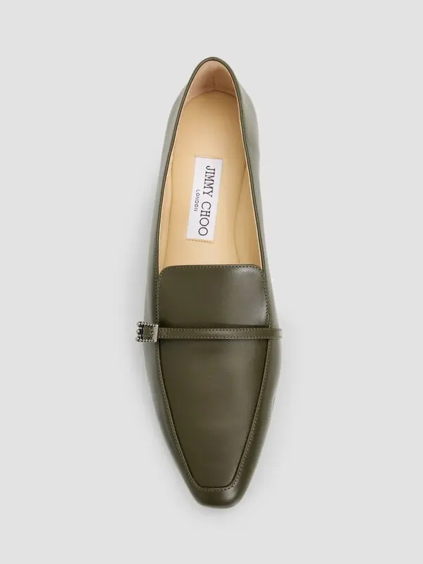 JIMMY CHOO Rhea Leather Loafers - Olive