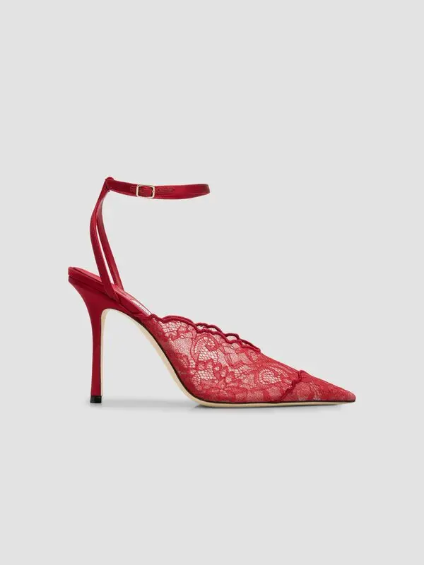 JIMMY CHOO Faiz 100mm Lace Pumps - Ruby Red