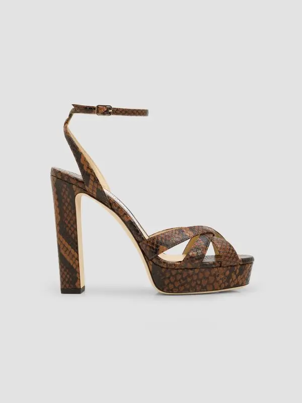 JIMMY CHOO Kove 120mm Python-embossed Leather Platform Sandals - Hazel