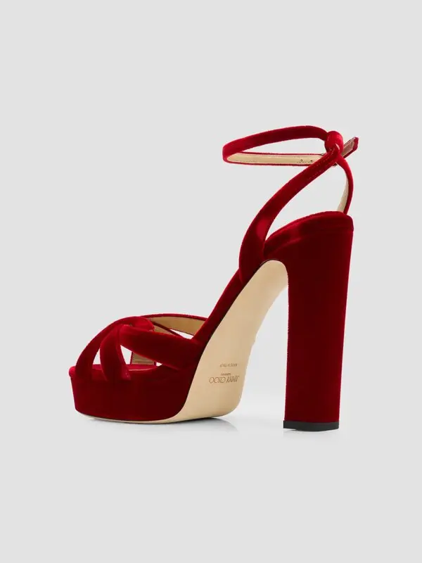 JIMMY CHOO Kove 120mm Velvet Platform Sandals - Ruby Red